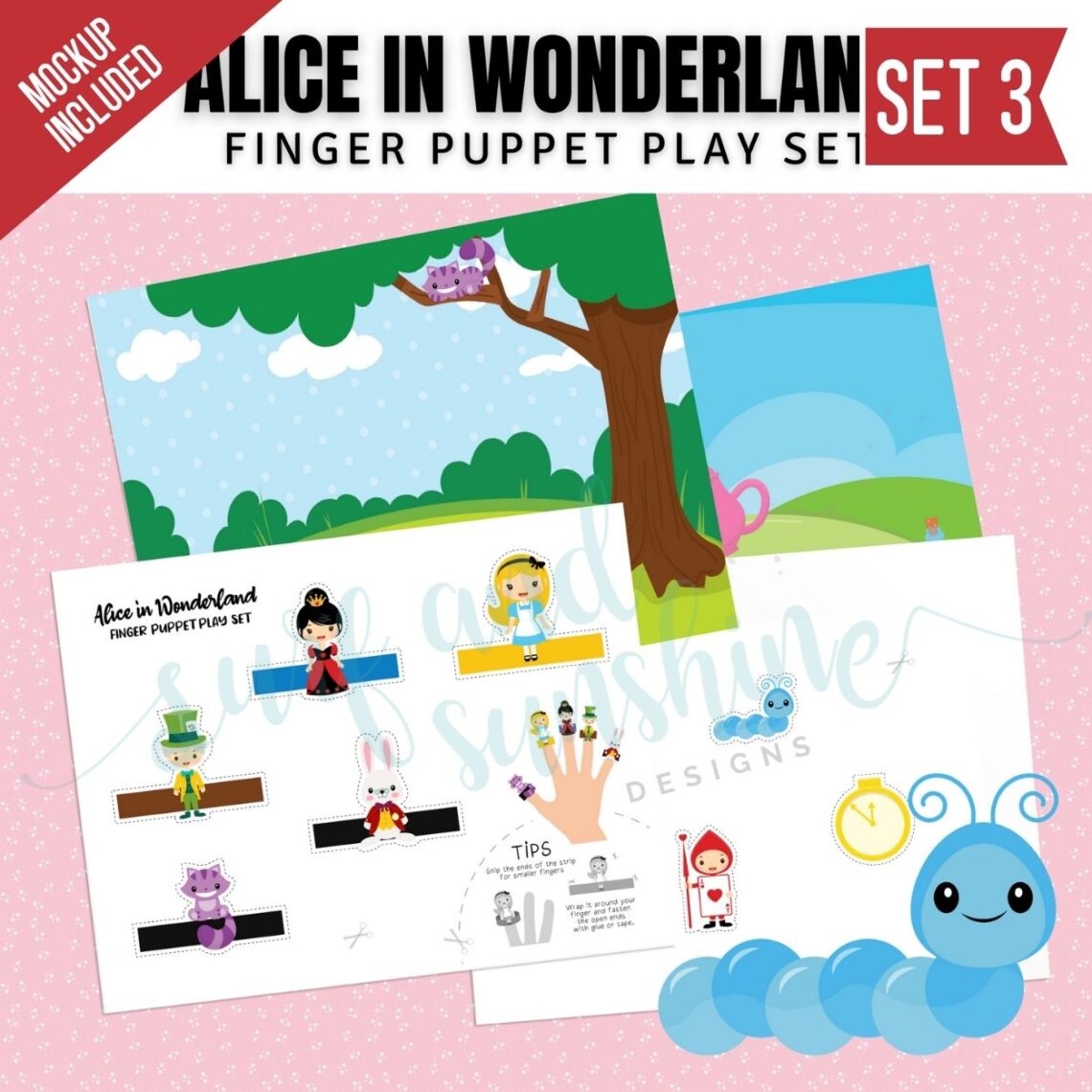 Alice In Wonderland Finger Puppets Set 3 » Surf And Sunshine Designs